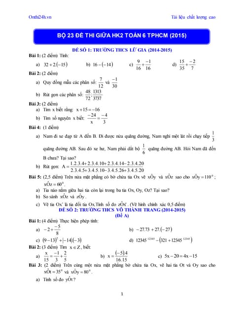 Đề Thi HK2 Toán 6 - THCS Trung Học Thực Hành Sài Gòn | PDF