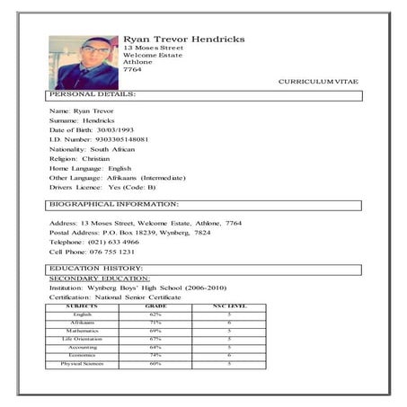 Ryan Hendricks CV | DOCX