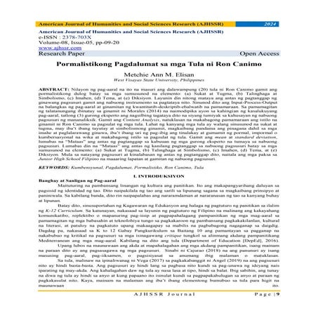 Pormalistikong Pagdalumat sa mga Tula ni Ron Canimo | PDF