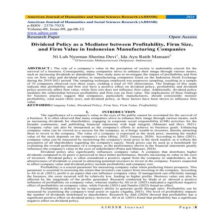 Dividend Policy as a Mediator between Profitability, Firm Size, and Firm Value in Indonesian ...