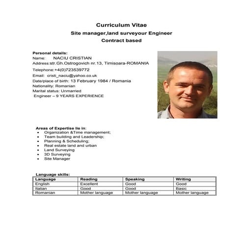 Engineer -Naciu Cristian1 | DOC | Civil Engineering Industry | Industries