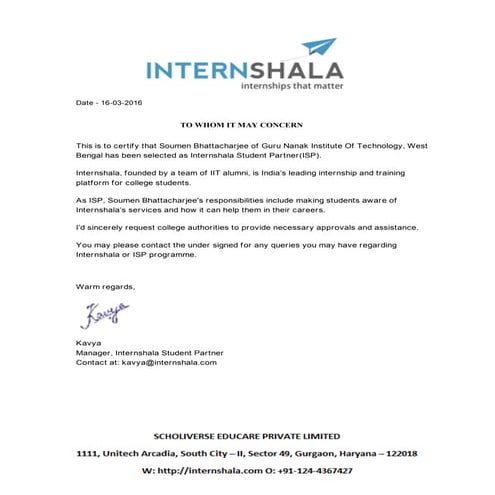 Internshala-Letterhead | PDF | College Education | Education