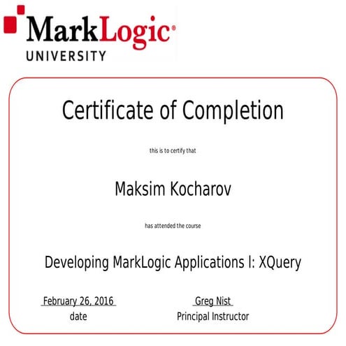 MarkLogic-XQuery p.I-certificate | PDF