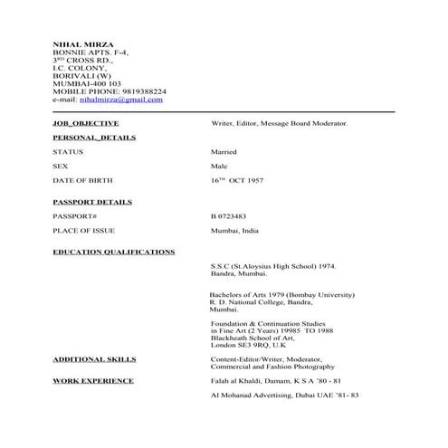 NIHAL RESUME 1 | DOC