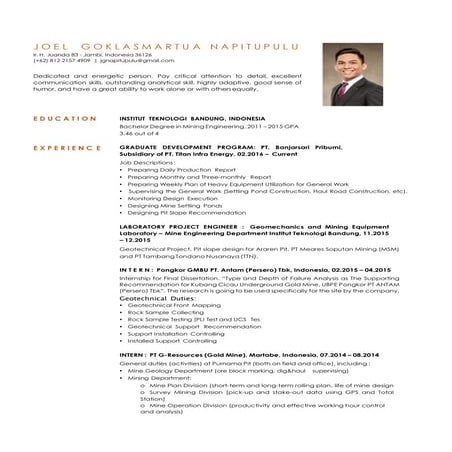 Resume (CV) Joel Goklasmartua Napitupulu | PDF