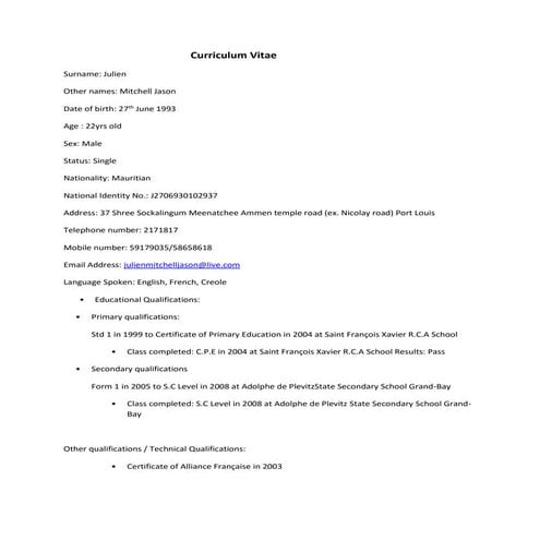 C.V Julien Mitchell Jason | PDF