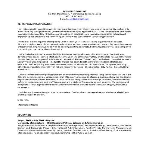 Mpumelelo Ncube CV | DOCX
