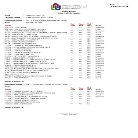 Academic Transcript 2013-2016 | PDF