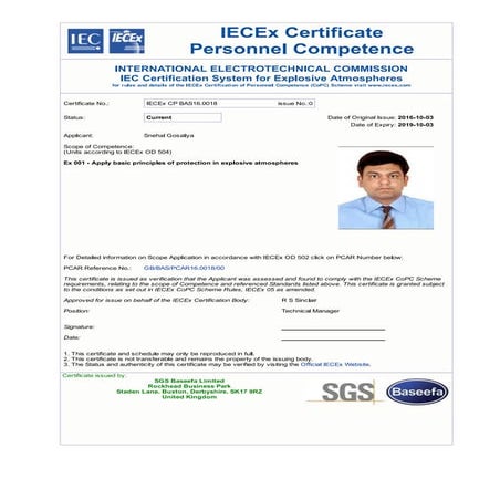 Snehal_IECEx Personnel Competence Certificate | PDF