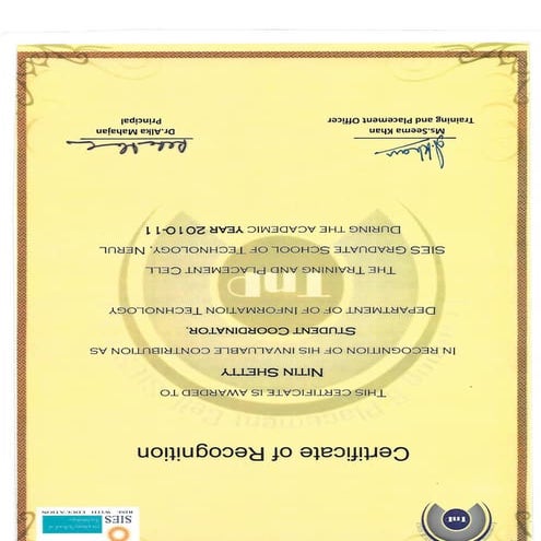Certificate of Recognition - Training & Placement Cell of SIES GST | PDF