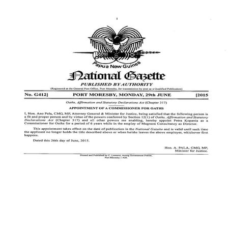 290615 Gazetted - Appointment of a CFO | PDF