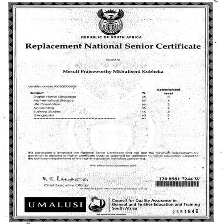 Matric Certificate | PDF