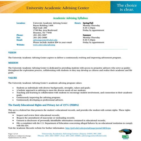 Draft - 16-17 Academic Advising Syllabus_All Semesters_06-24-2016 | PDF
