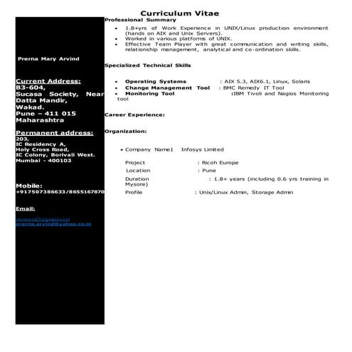AIX_Administrator_Prerna Arvind_updated Resume | DOCX