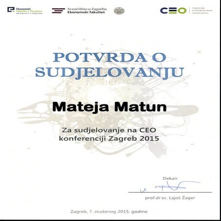 Potvrda o sudjelovanju na CEO konferenciji | PDF