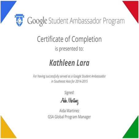 GSA Kathleen Lara Certificate Southeast Asia | PDF