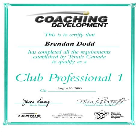 Brendan Dodd - Canada Tennis Club Pro1 | PDF | Tennis | Sports