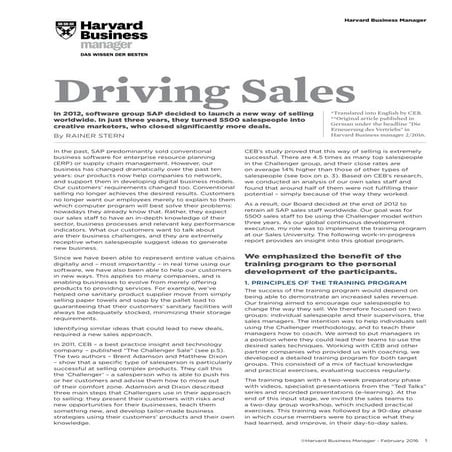 Harvard Business Manager_Driving Sales_STERN | PDF