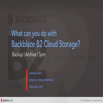 Backblaze B2 Cloud Storage Overview | PDF