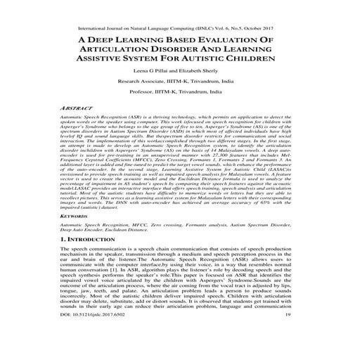 A DEEP LEARNING BASED EVALUATION OF ARTICULATION DISORDER AND LEARNING ...