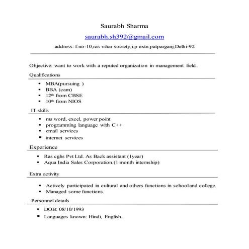 c.v | DOCX | Business and Finance