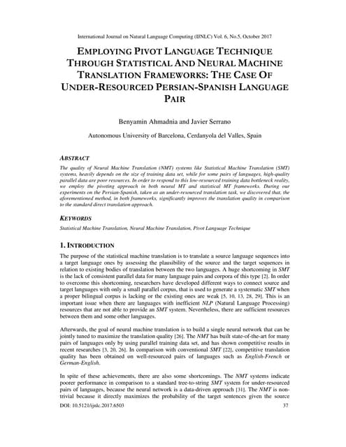 Employing Pivot Language Technique Through Statistical And Neural