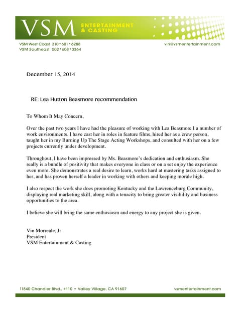 Desmond Letter of Recommendation | PDF