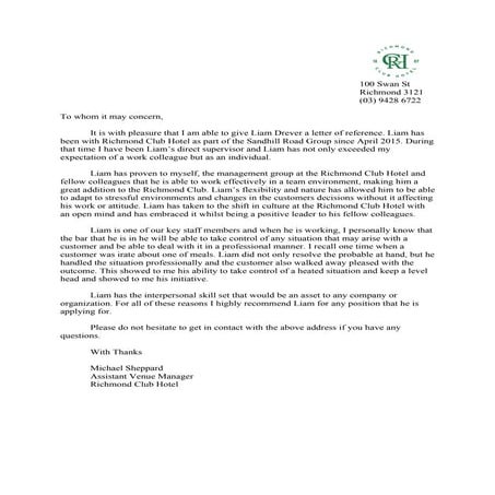 Josh Letter of Reference | DOC