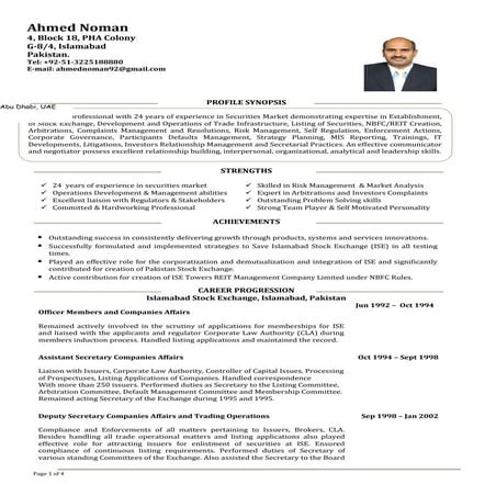 Ahmed Noman CV | DOC | Business Accounting & Finance | Business