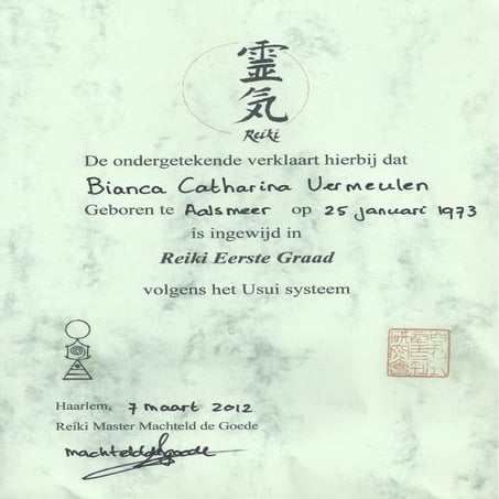 REIKI certificaat 2012 | PDF