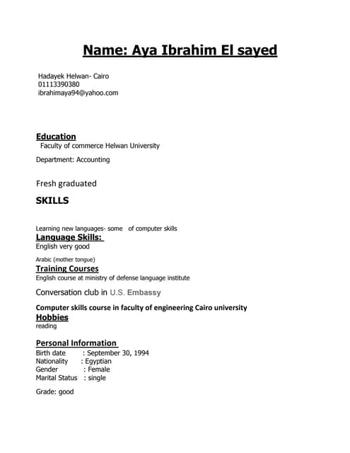 Sarah Ayman Afifi CV | PDF