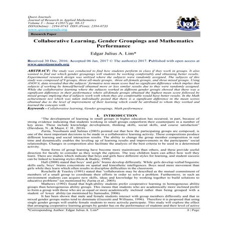 Collaborative Learning, Gender Groupings and Mathematics Performance ...