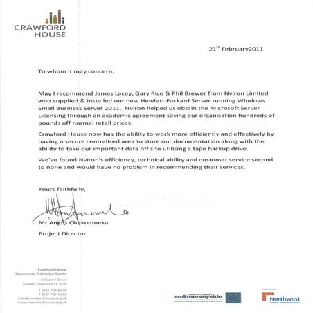 Crawford House - Testimonial Letter | PDF