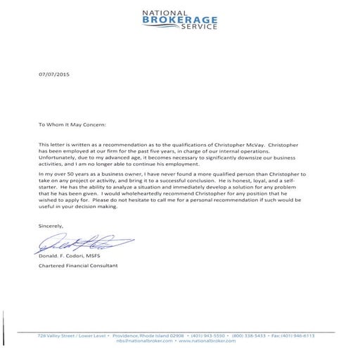 DFC Letter of Recommendation for CM | PDF