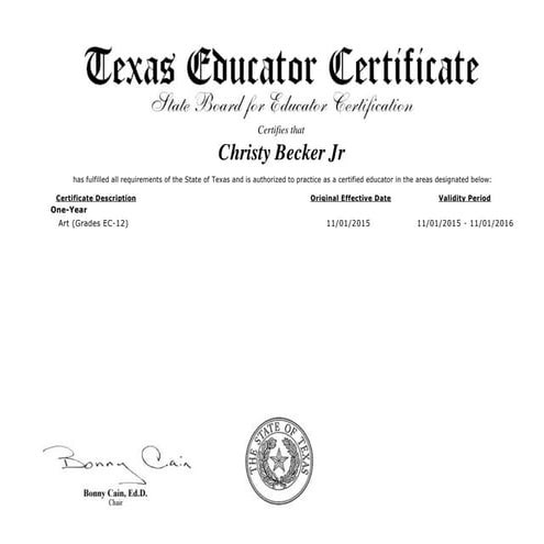 Mr.Christy Becker Jr Texas Cert-Art Teacher | PPT