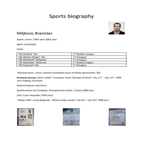 Sports biography-Miljkovic Branislav | DOCX | Soccer | Sports