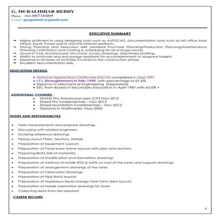 Resume - G. Murali Reddy | PDF