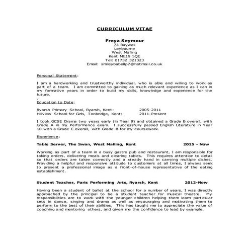 Freya Seymour Resume 2016 | DOCX