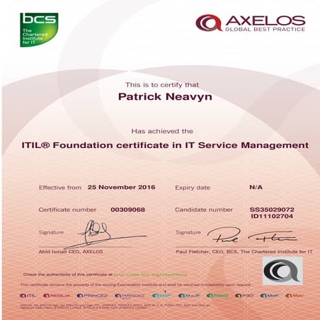 ITIL Foundation Cert. in IT Service Management | PDF