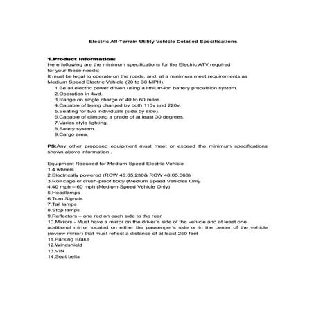 Electric ATV-Detailed Specification | PDF