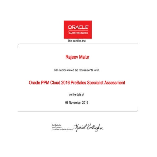 Oracle PPM Cloud 2016 PreSales Specialist | PDF