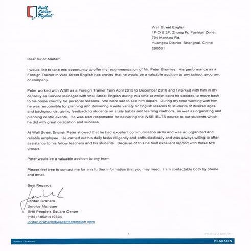 Pearson, Wall Street English, Reference Letter | PDF
