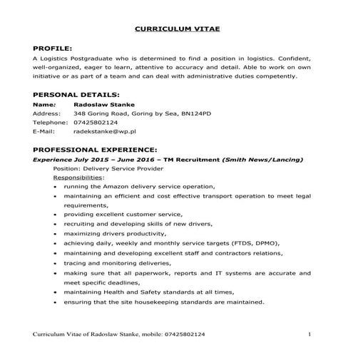 CURRICULAME VITAE OF MOSIANE REFILWE | DOC
