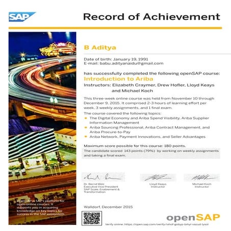 RecordOfAchievement | PDF | Business | Business and Finance