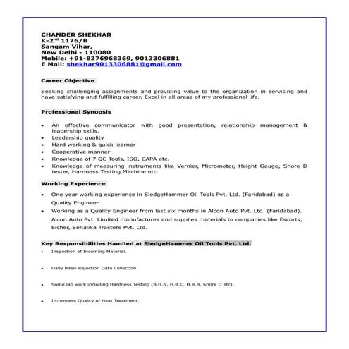 chander shekhar resume | DOC | Education