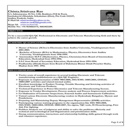 Quality_Updated Resume_Srinivas | DOC