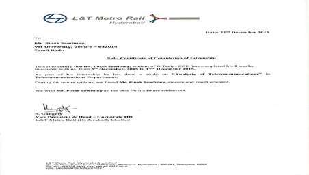 Summer Internship Completion Letter