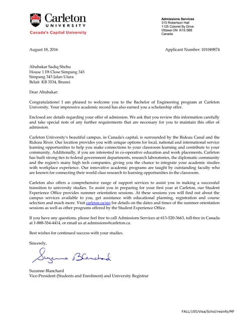 Acceptance Letter of Northeastern University