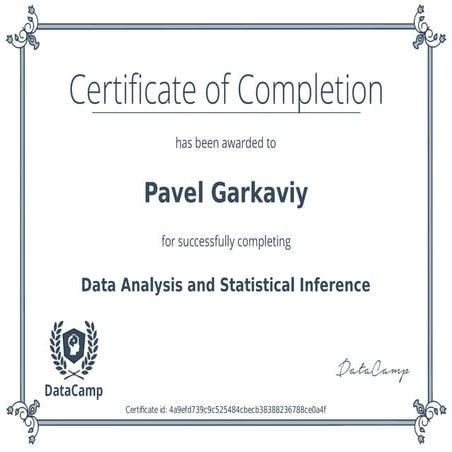 Certificate of Completion_Data Analysis and Statistical Inference 2015_Data Camp | PDF | Science