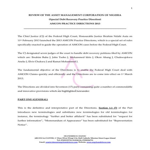 REVIEW OF AMCON PRACTISE DIRECTIONS 2013 | PDF